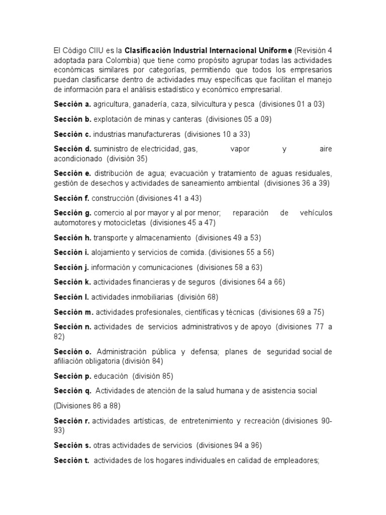 El Código CIIU Es La Clasificación Industrial Internacional Uniforme | PDF | Economias | Business