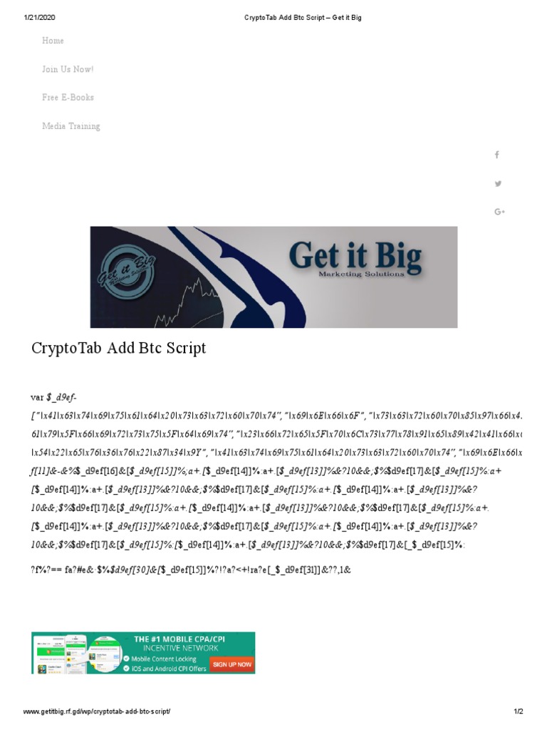 Cryptotab Add BTC Script: Home Join Us Now! Free E-Books Media Training | PDF