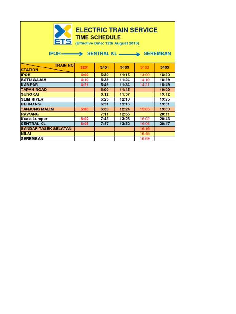 Ets Timetable Ipoh-Kl | PDF