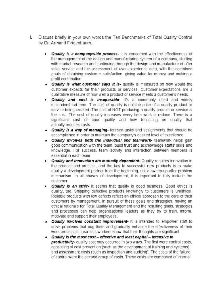 Benchmark and Quality Control | PDF | Customer | Goal