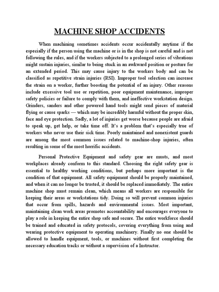 Machine Shop Accidents | PDF