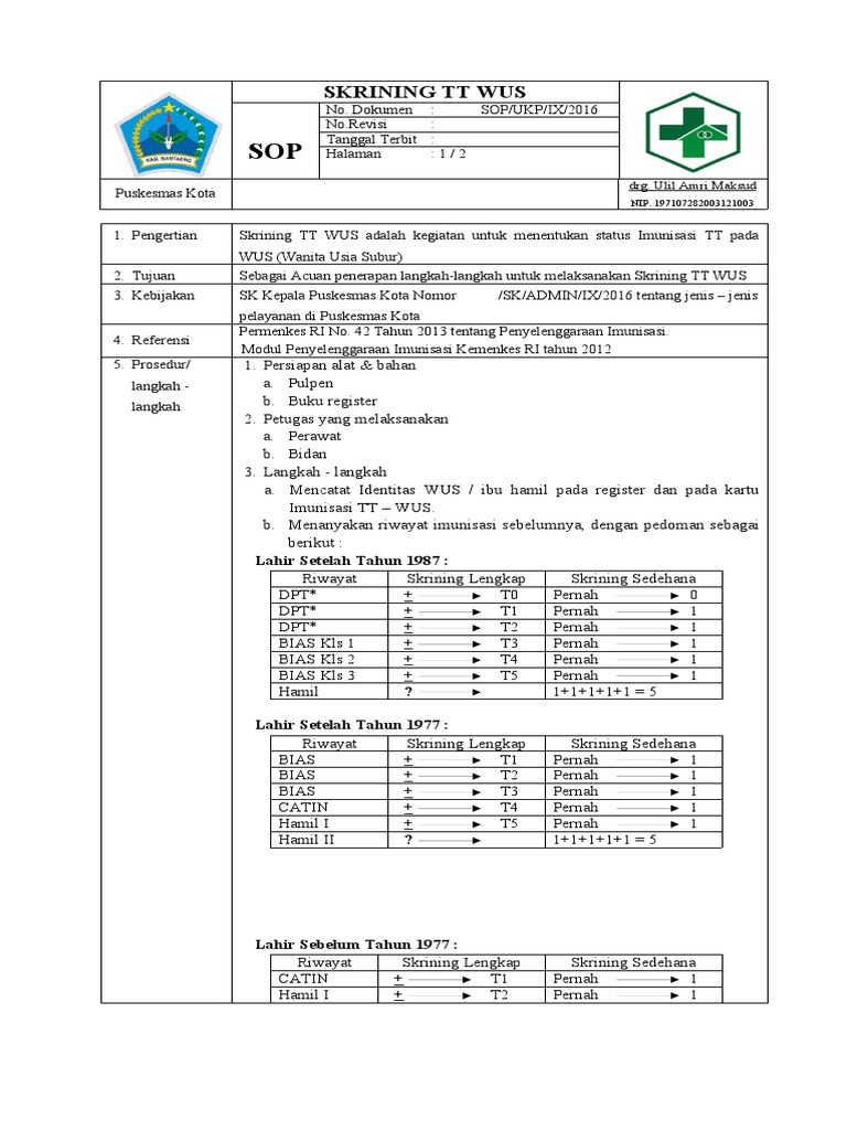 Sop Skrining TT Wus | PDF