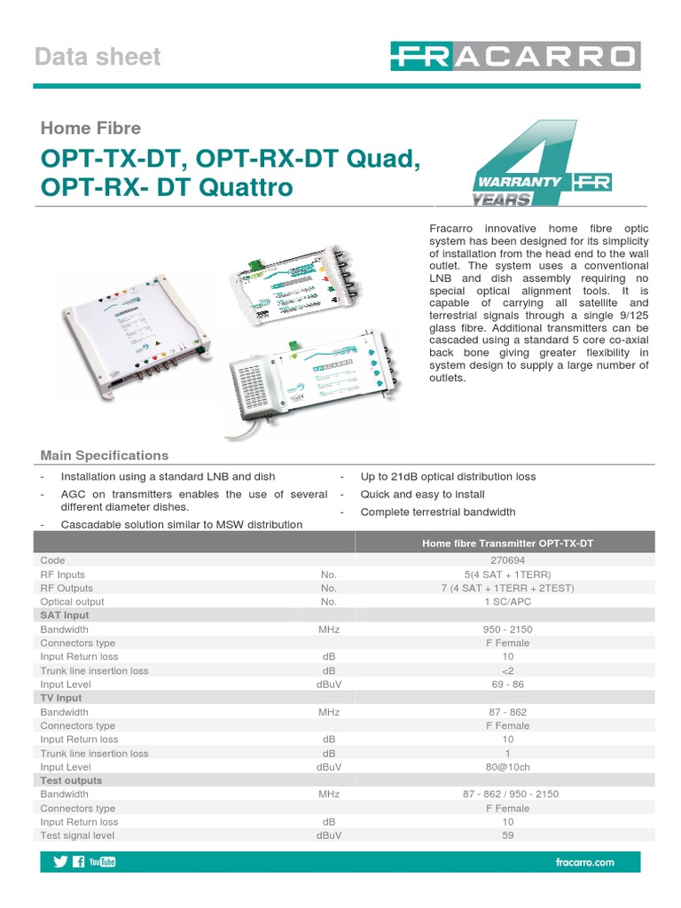 OPT Fibre Data Sheet | PDF | Optical Fiber | Decibel