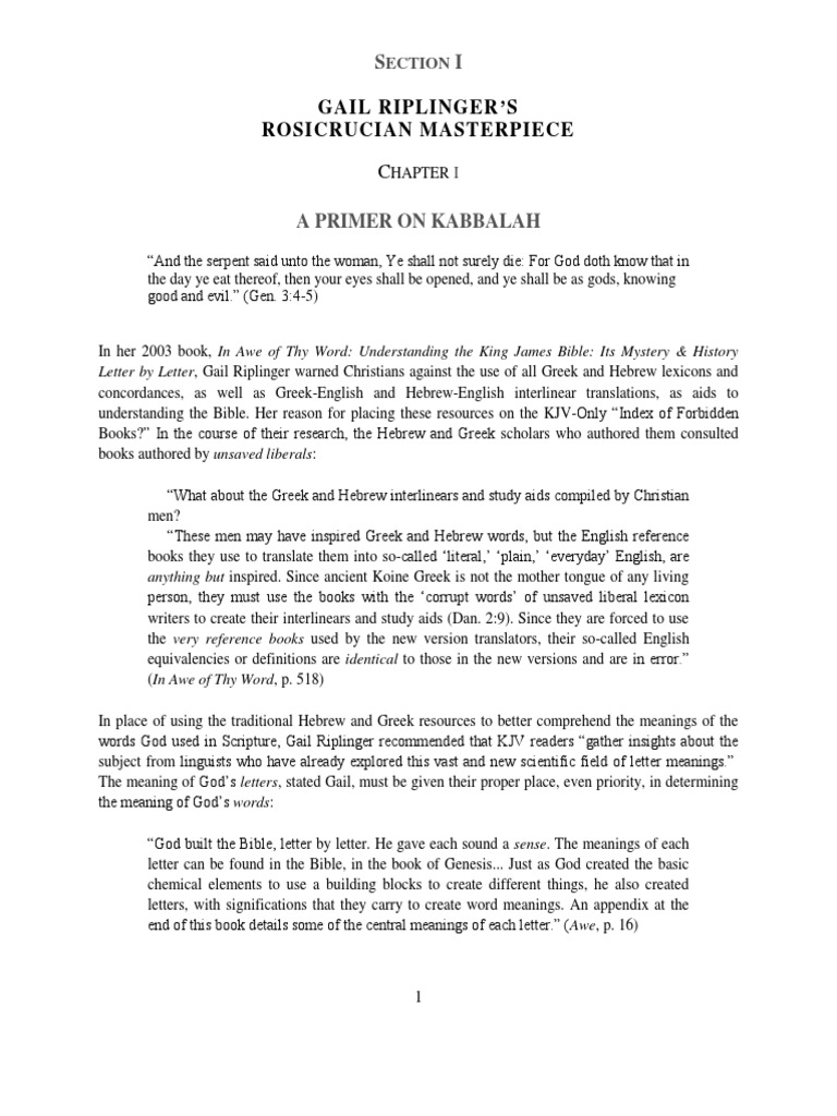 Gail Riplinger'S Rosicrucian Masterpiece: Ection | PDF | Kabbalah ...