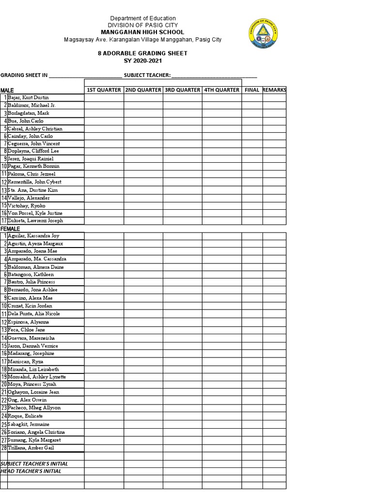 8 Adorable Grading Sheet | PDF