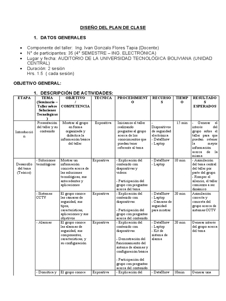 Diseño Del Plan de Clase | PDF | Informática | Informática y tecnología ...