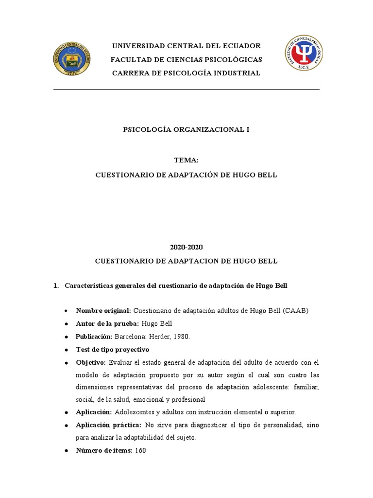 Manual Del Test Hugo Bell | PDF | Validez (Estadísticas) | Adultos