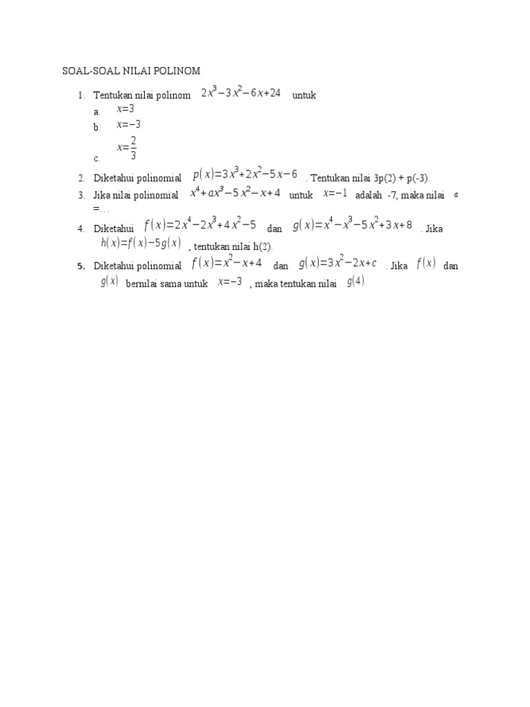 Soal-Soal Nilai Polinom | PDF