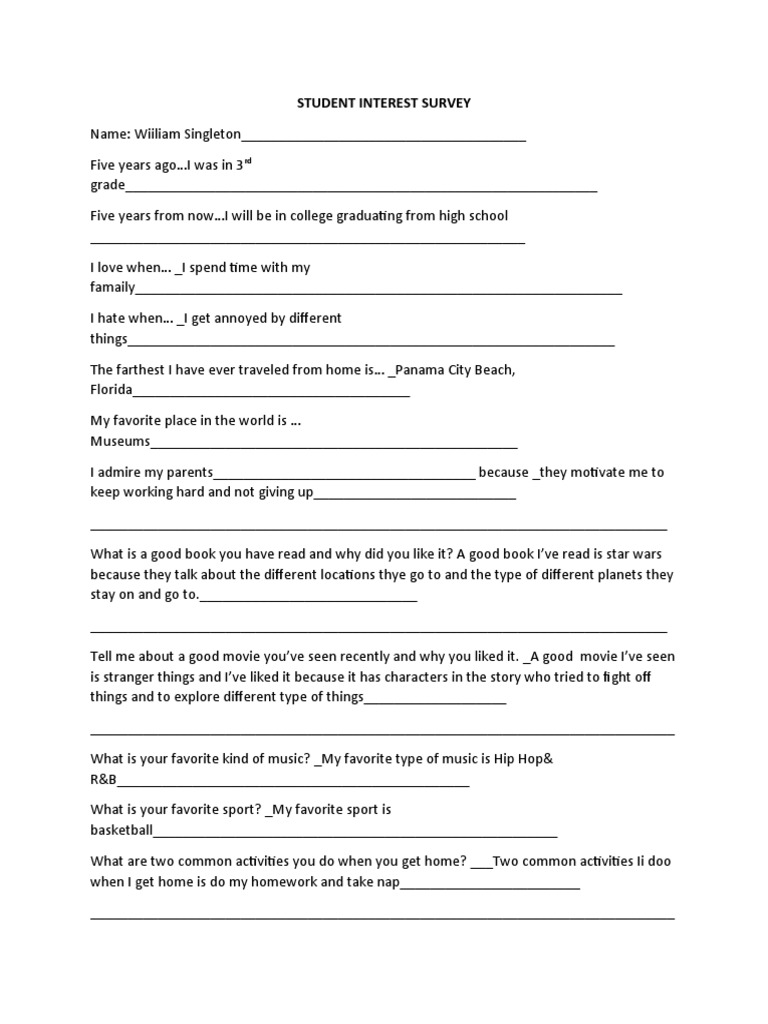 Student Interest Survey | PDF