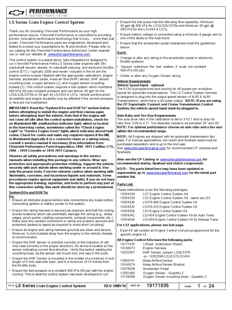 Ls Engine Controller Kits All Naturally Aspirated Non e Rod Except lc9 ...