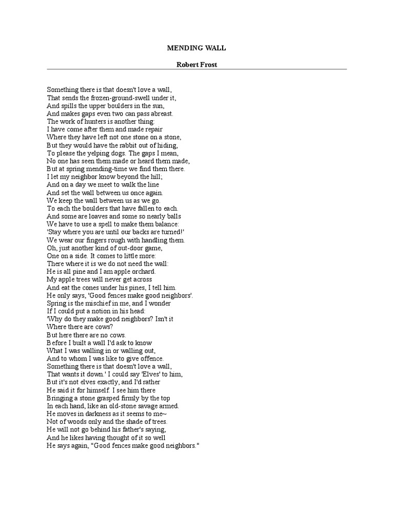 Mending Wall Robert Frost | Download Free PDF | Poetry | Metre (Poetry)
