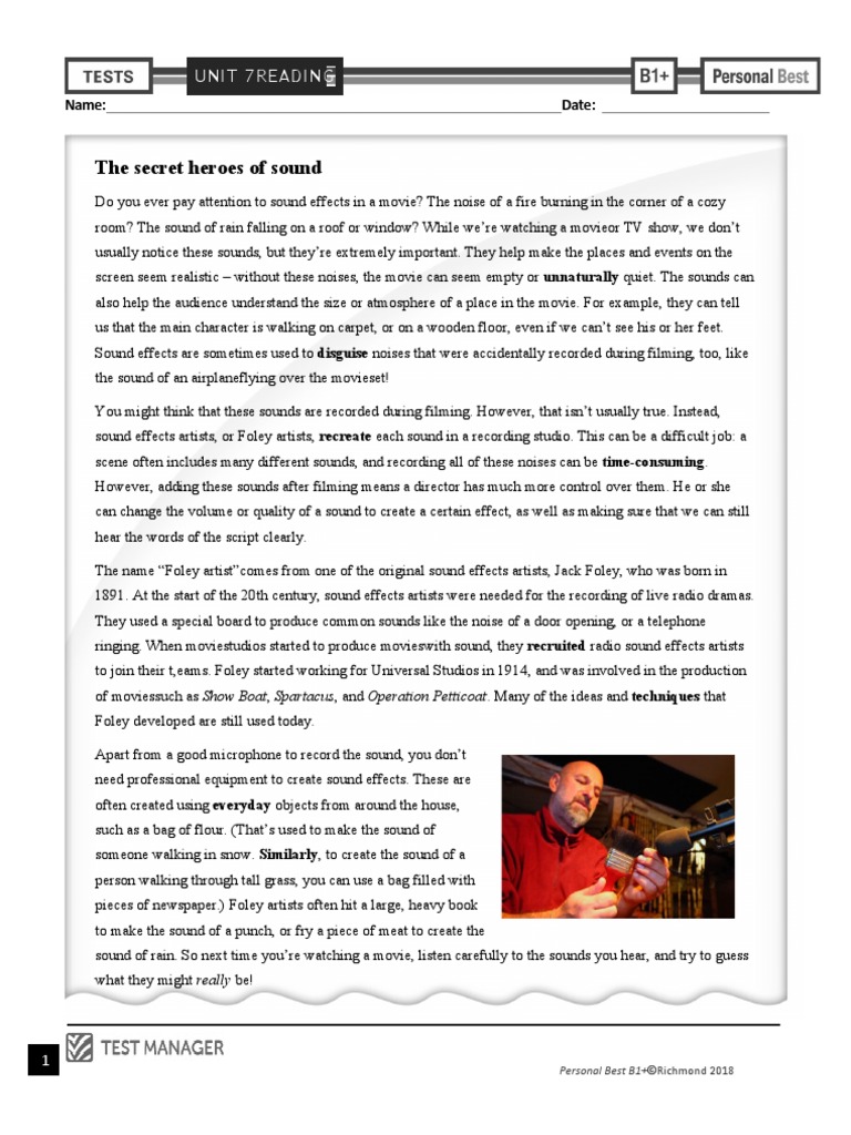 Personal Best B1 Unit 7 Reading Test | PDF | Linguistic Typology ...