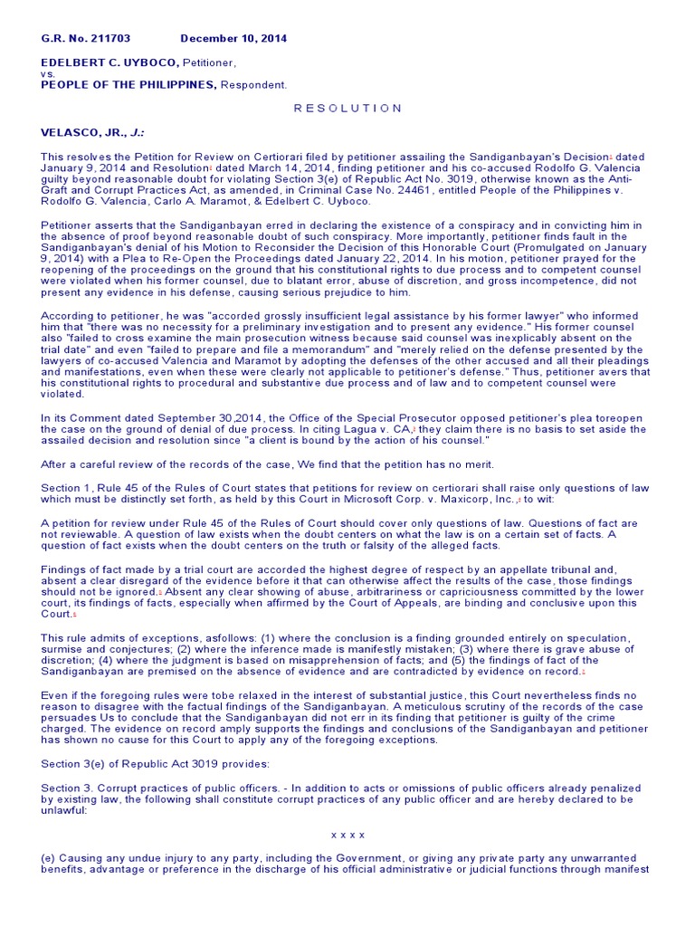 Uyboco vs. People | PDF | Due Process Clause | Certiorari