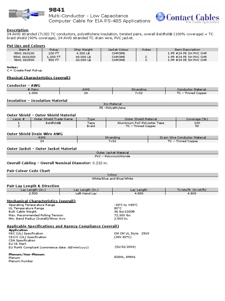 Multi-Conductor - Low Capacitance Computer Cable For EIA RS-485 ...
