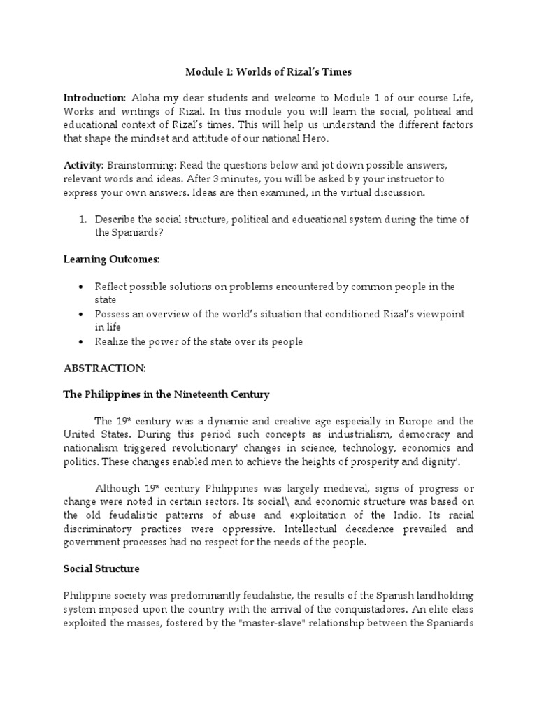Rizal Module 1 | PDF | Philippines | Manila