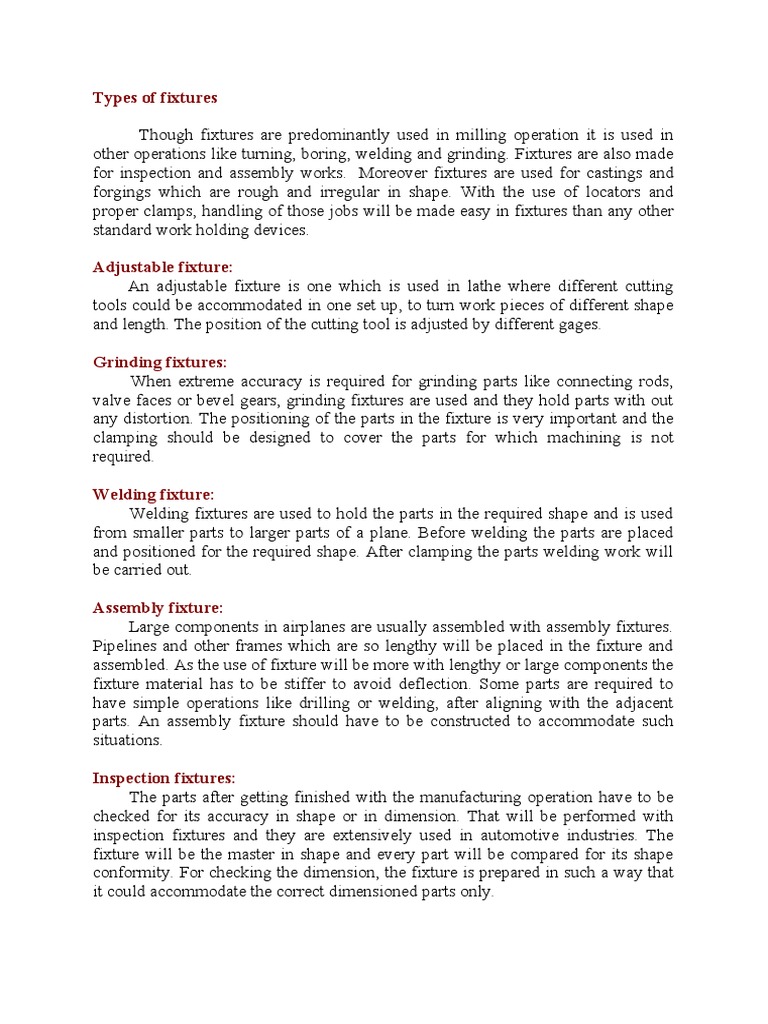 Types of Fixtures | PDF | Grinding (Abrasive Cutting) | Equipment