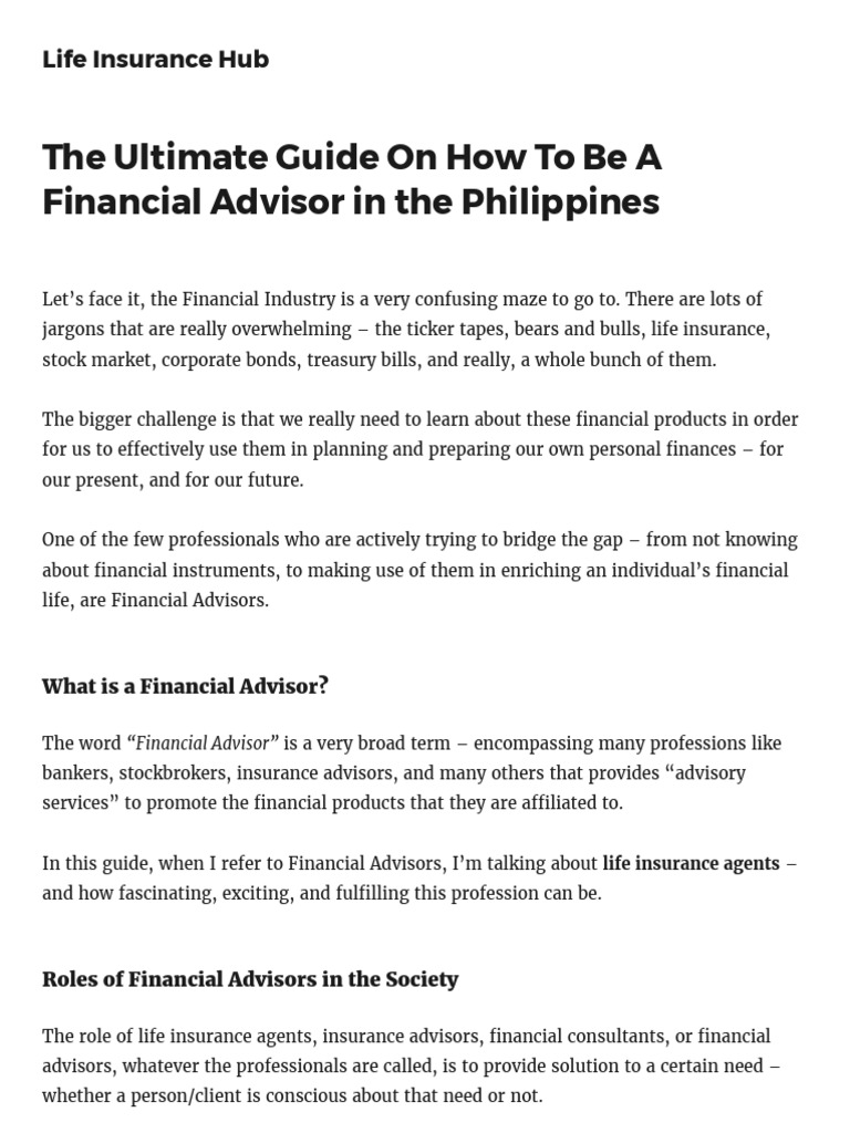 Becoming a Financial Advisor in the Philippines | PDF | Financial ...