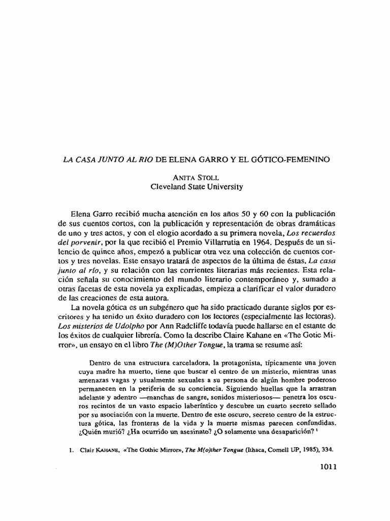 La Casa Junto Al Rio de Elena Garro y El Gotico Femenino | PDF | Surrealismo | Novelas
