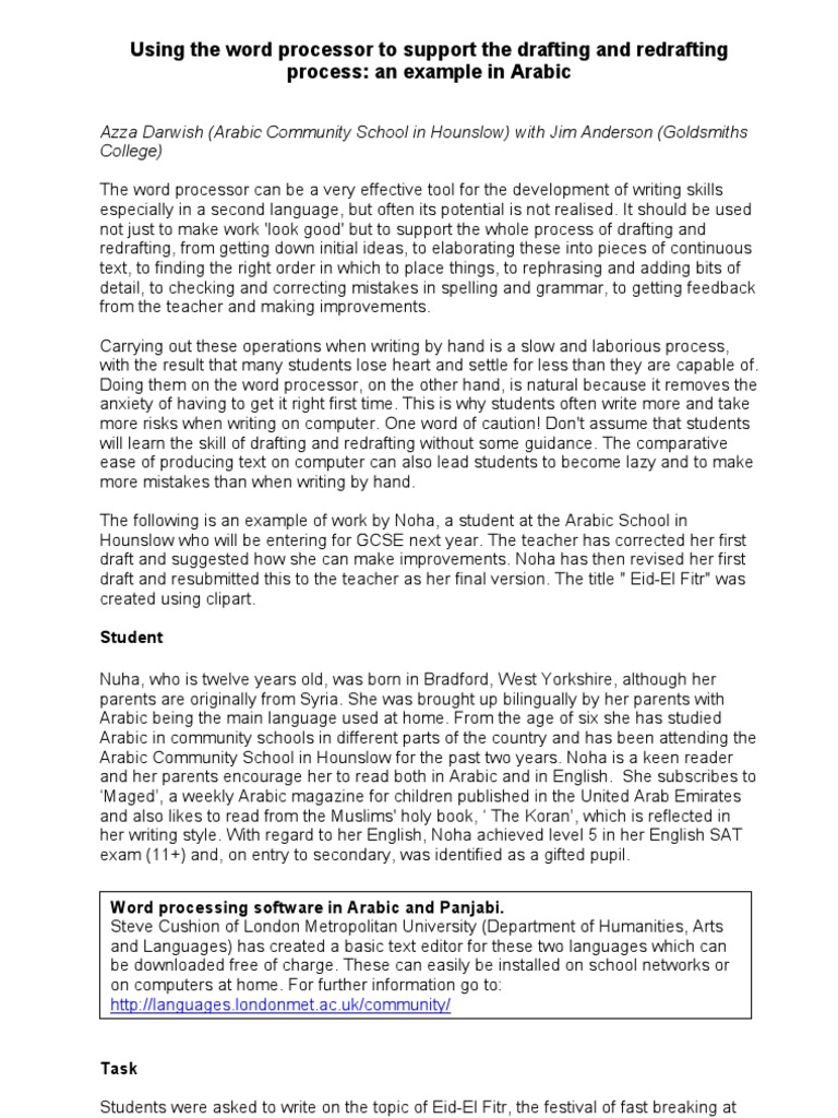 Use Word Processor For Drafting and Redrafting Work: Examples in Arabic ...