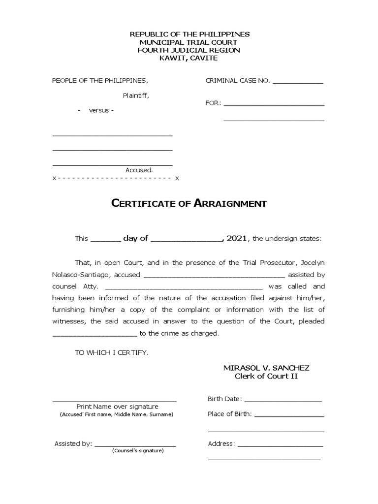 Certificate of Arraignment 2021 | PDF