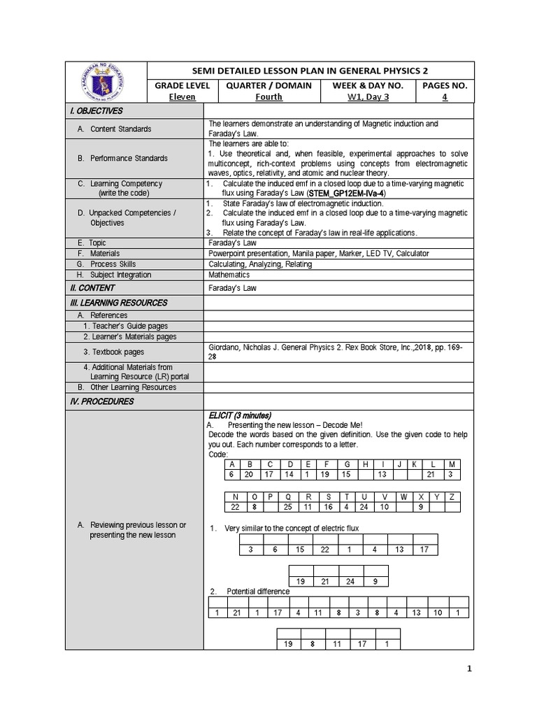 Semi Detailed Lesson Plan in General Physics 2: Grade Level Quarter ...