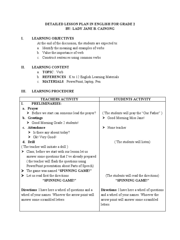 4as DETAILED LESSON PLAN CAINONGLJ | PDF | Part Of Speech | Adjective