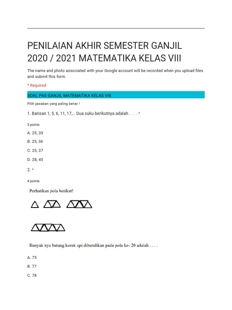 SOAL PAS GANJIL MATEMATIKA KELAS VIII | PDF