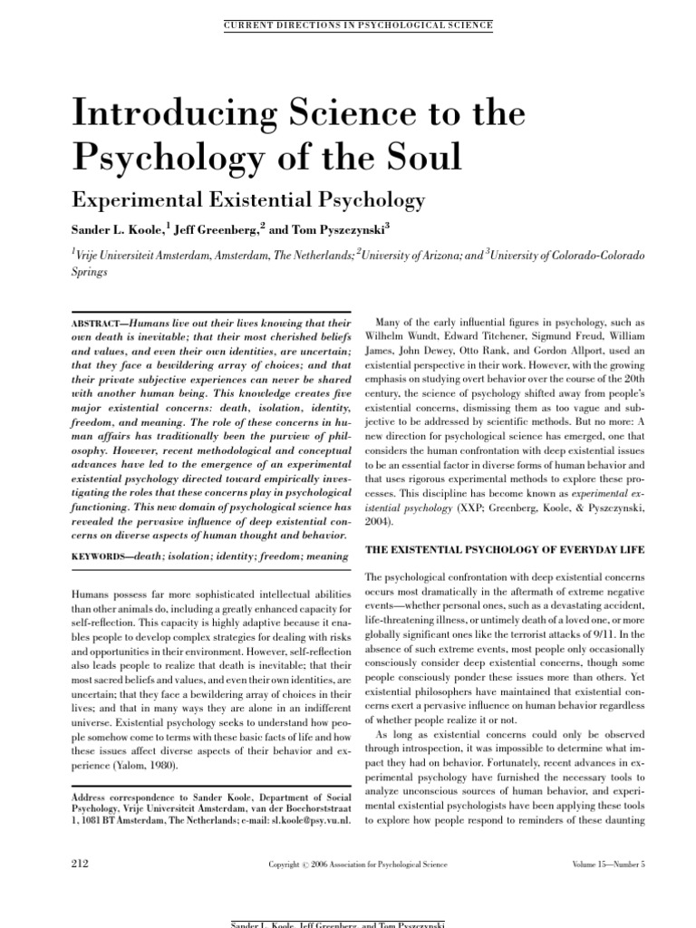 Introducing Science To The Psychology of The Soul: Experimental ...