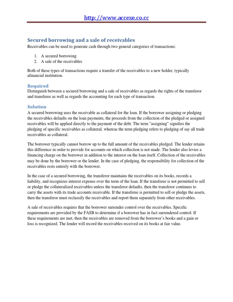 Secured Borrowing vs. Sale of Receivables | PDF | Debt | Collateral ...