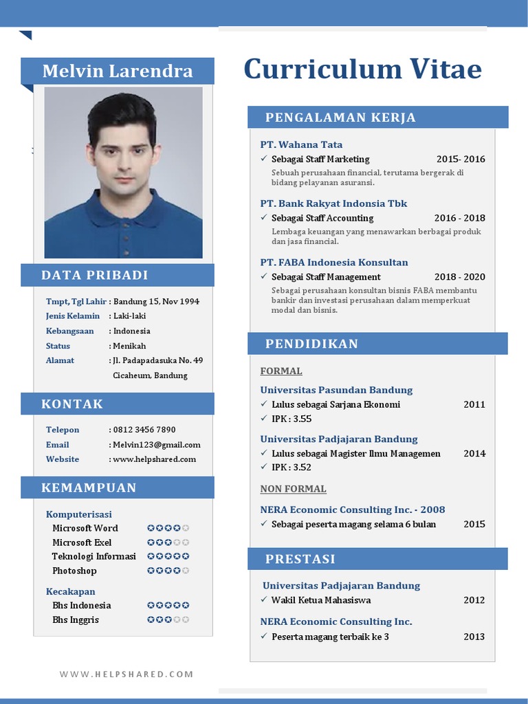CV Melvin Larendra: Pengalaman & Pendidikan Ekonomi | PDF | Pengelolaan Keuangan & Uang