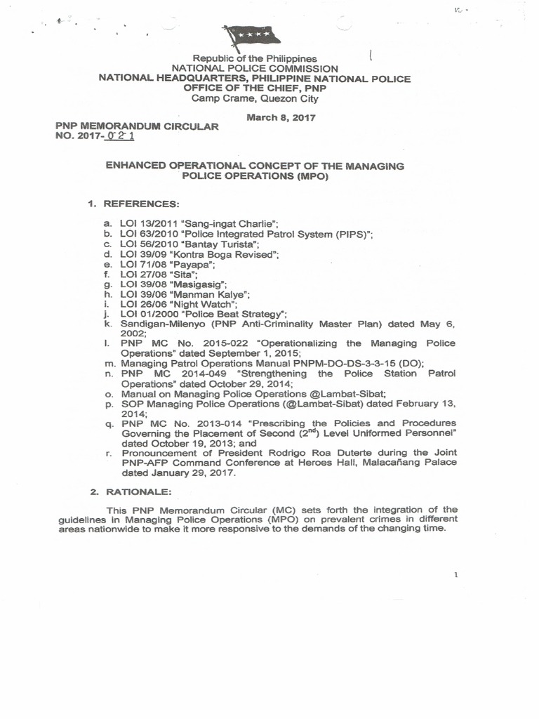 PNP MC No. 2017-021 Enhanced Operational Concept of The Managing Police ...