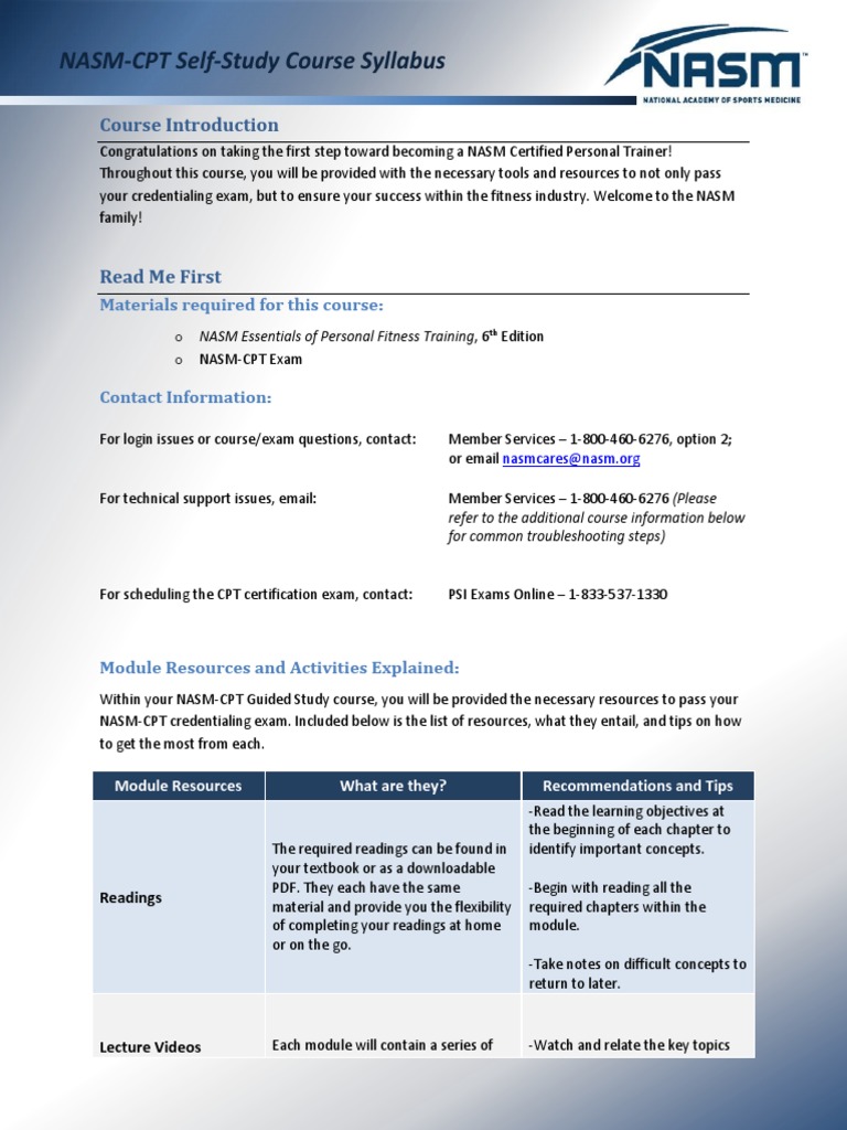NASM-CPT Self-Study Course Syllabus | PDF | Adobe Flash | Test (Assessment)