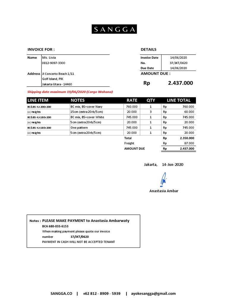 Invoice for Ms. Livia Detailing 3 Custom Bathroom Countertop and ...