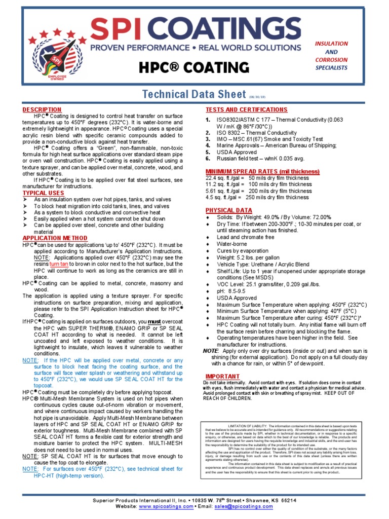HPC® Coating: Technical Data Sheet | PDF | Toxicity | Firefighting