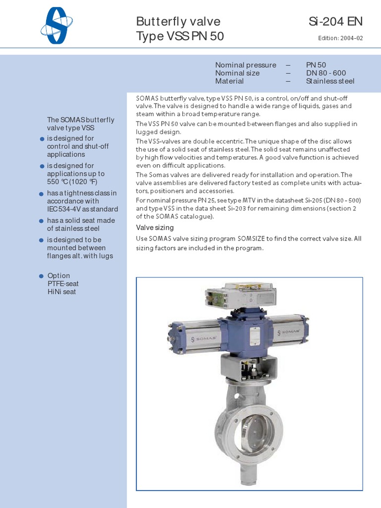 SOMAS VSS PN 50 Butterfly Valve Overview | PDF | Valve | Equipment