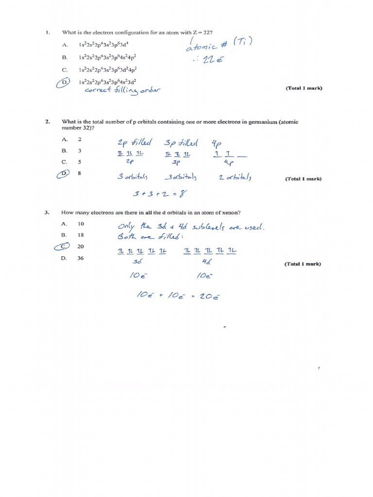 Multiple Choice Questions Electron Configuration | PDF