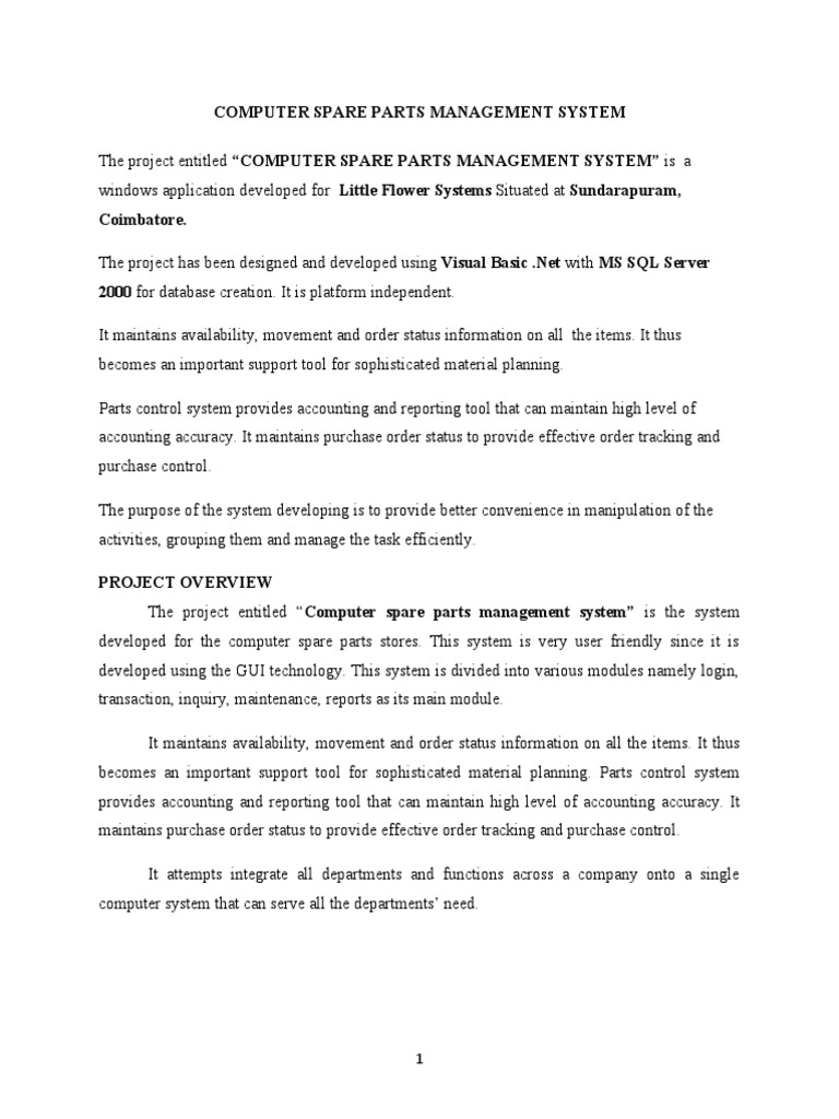Computer Spare Parts Management System | PDF | Microsoft Sql Server ...