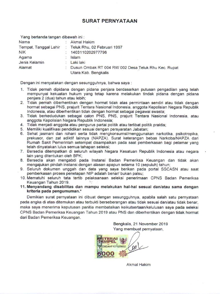 Surat Pernyataan BPK | PDF