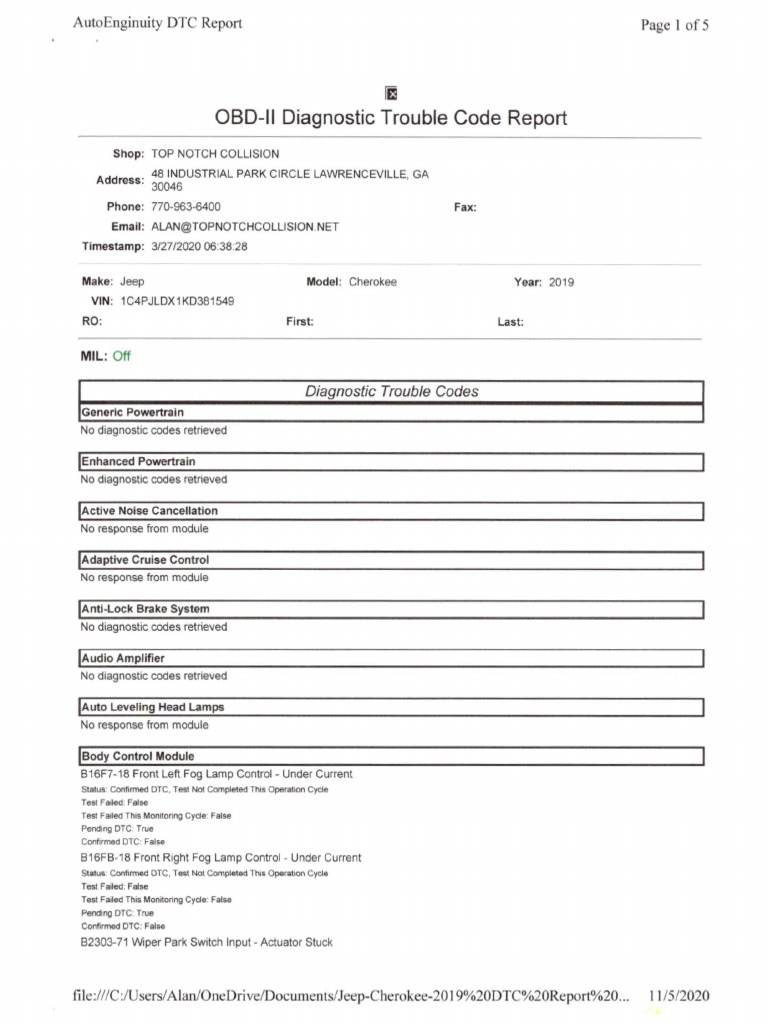 OBD-II Diagnostic Trouble Code Report | PDF