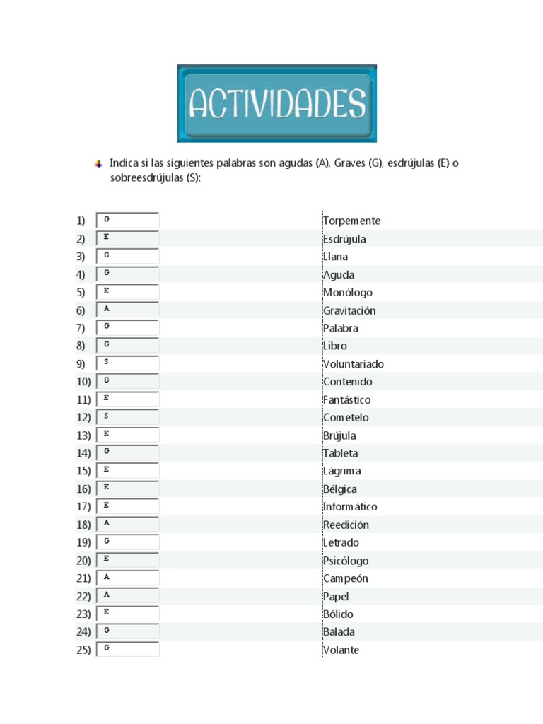Actividades Agudas Graves y Esdrújulas (Trino Hernández) | PDF