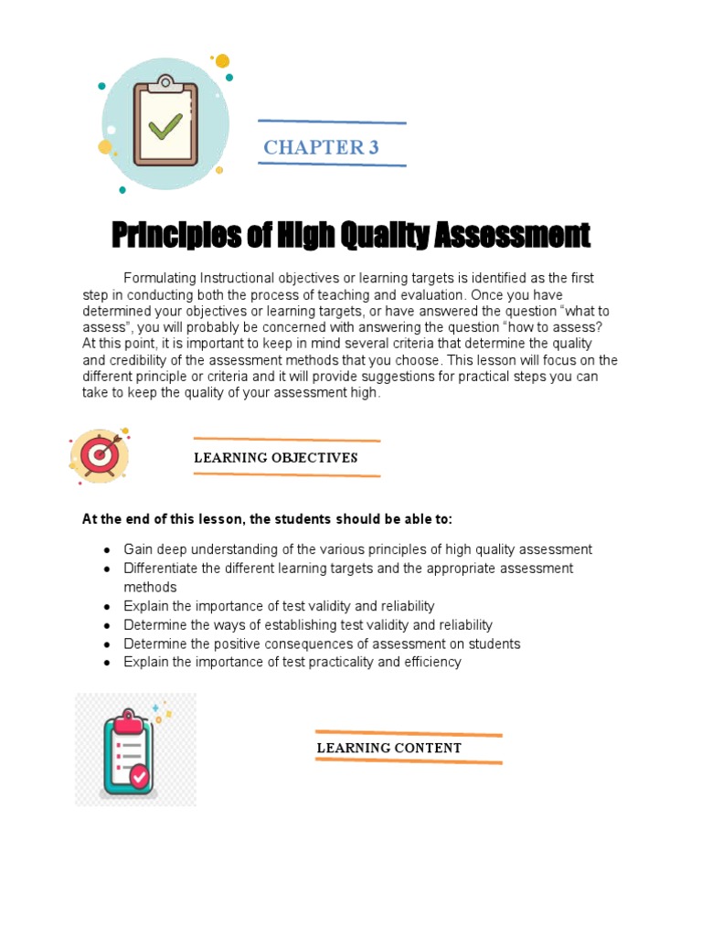 Principles of High Quality Assessment: Learning Objectives | PDF ...