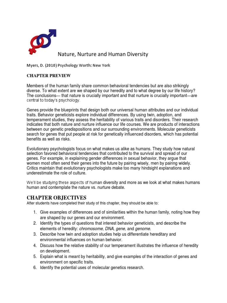 Nature, Nurture and Human Diversity Study Guide | PDF | Nature Versus ...