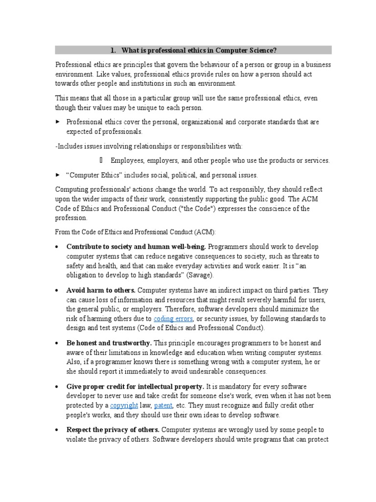 What Is Professional Ethics in Computer Science | PDF | Computer ...