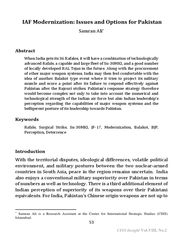 IAF Modernization: Issues and Options For Pakistan: Samran Ali | PDF ...