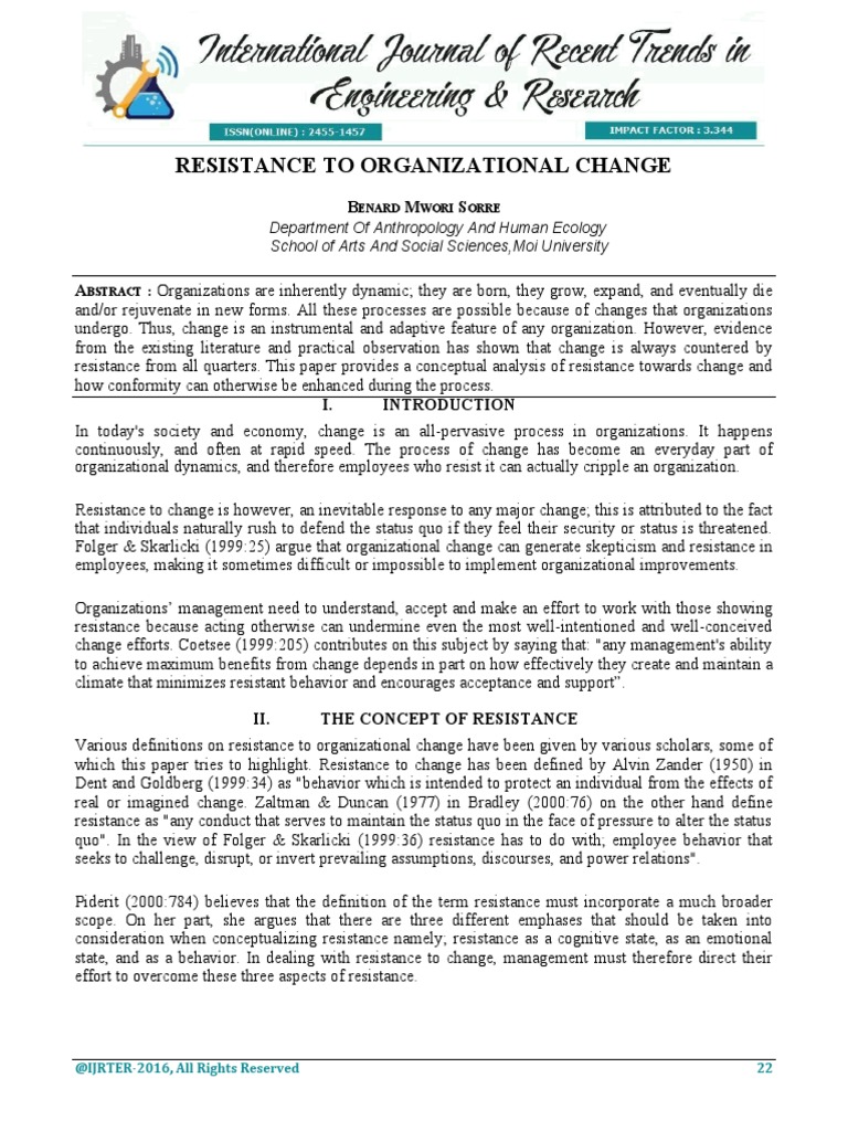 Resistance To Organizational Change | PDF | Organizational Behavior ...