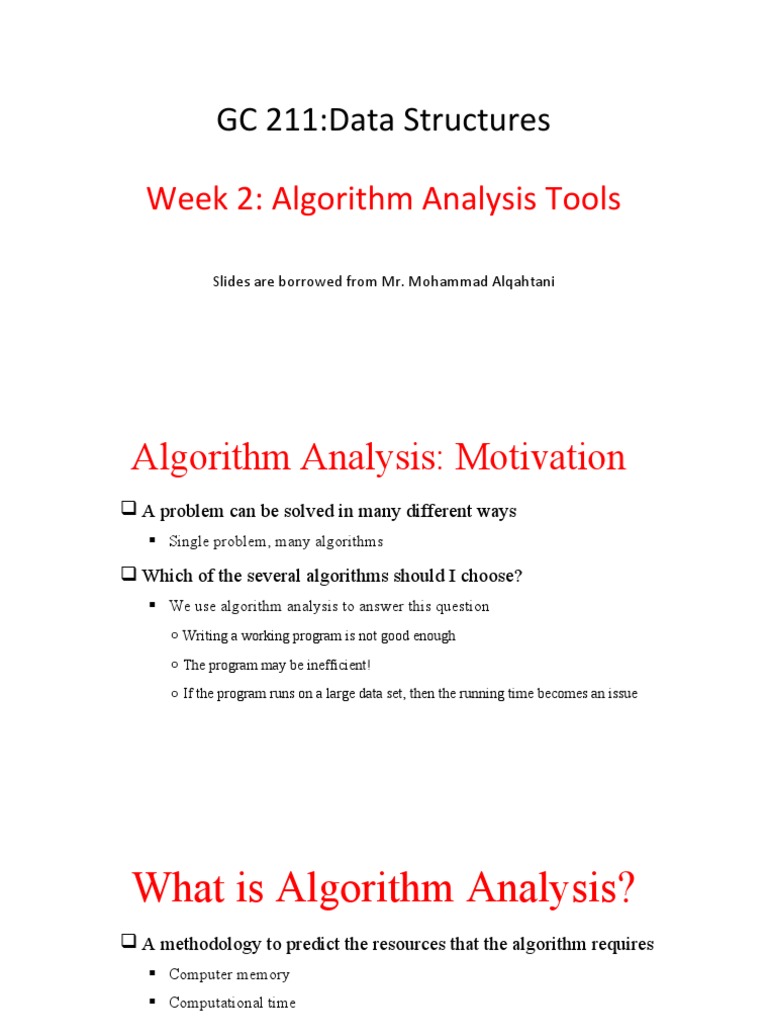 Gc 211data Structures Week 2 Algorithm Analysis Tools Pdf Time Complexity Algorithms 5197