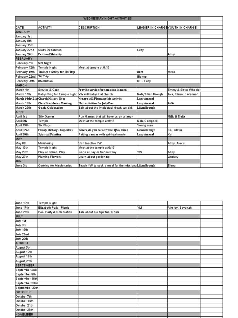 Wednesday Night Activities | PDF