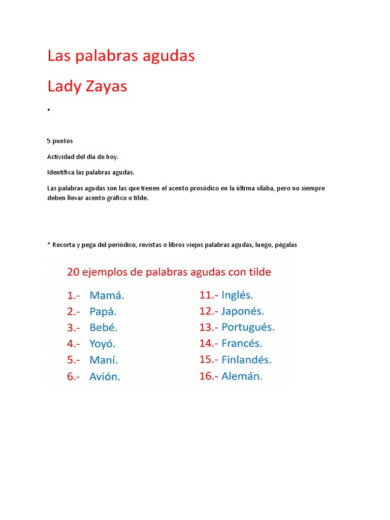 Las Palabras Agudas | PDF