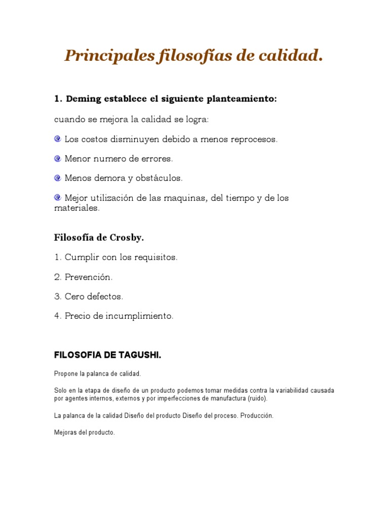 Principales Filosofías de Calidad | PDF | Calidad (comercial) | Economias