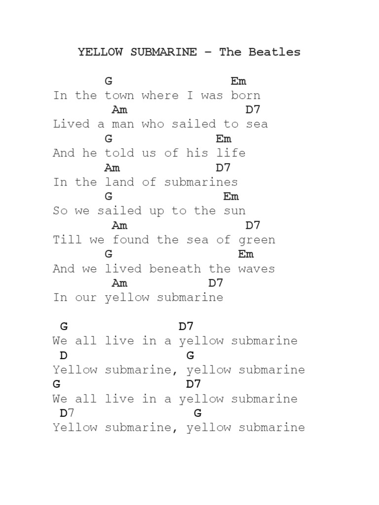 Yellow Submarine Guitar Chords
